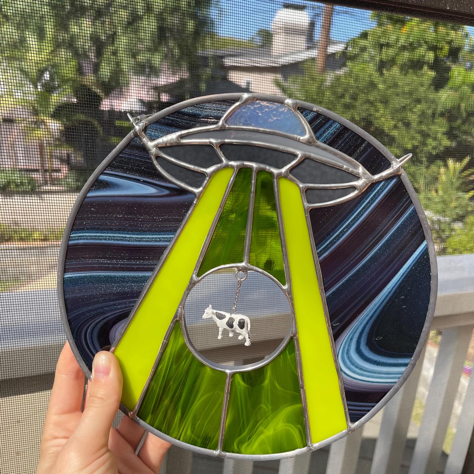 Stained Glass Cow Abducted by Aliens UFO Suncatcher Window Hanging - Etsy