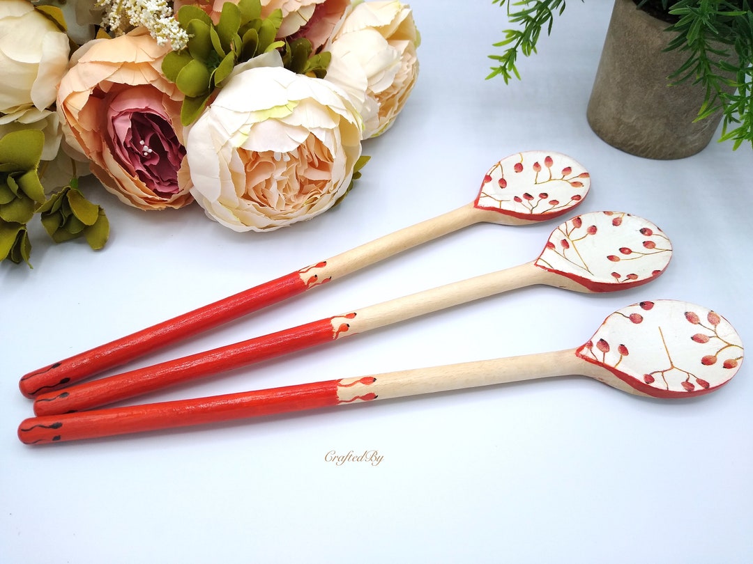 Orange Color Set of Three Wooden Spoons|decorative Wooden Spatula ...