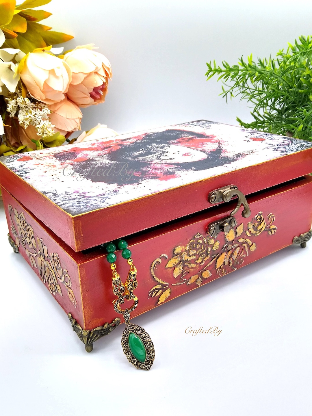 Red and Black Decorative Box | Vintage Effect Rustic Red Masquerade ...