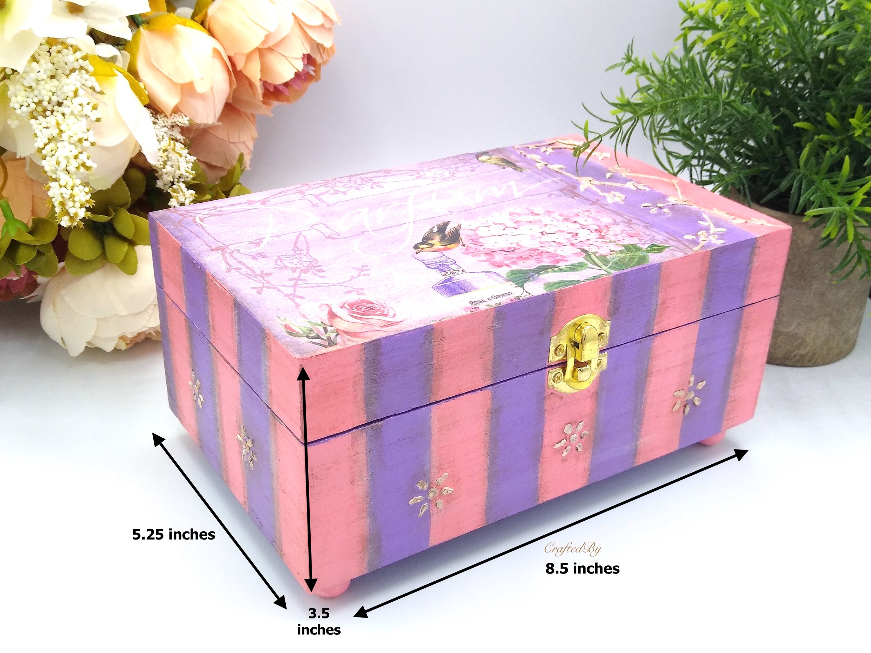 Pink and Purple Parfum Decorative Box | Decorative Decoupage Keepsake ...