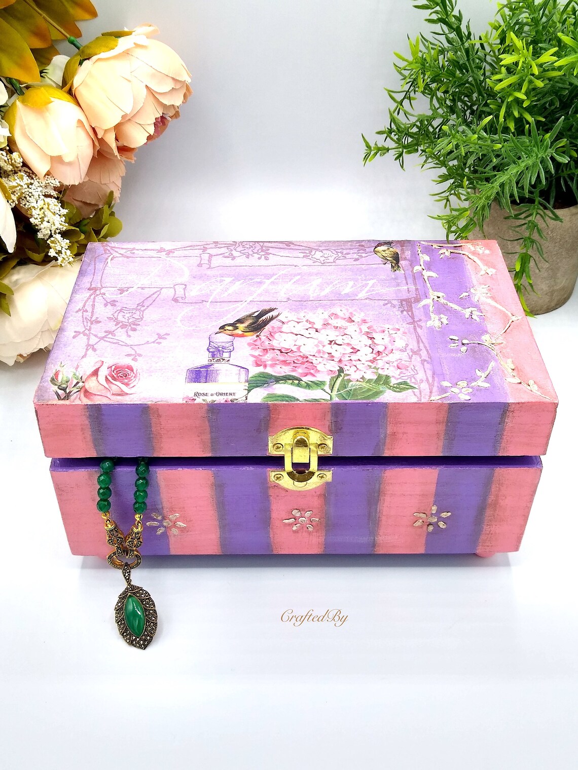 Pink and Purple Parfum Decorative Box | Decorative Decoupage Keepsake ...