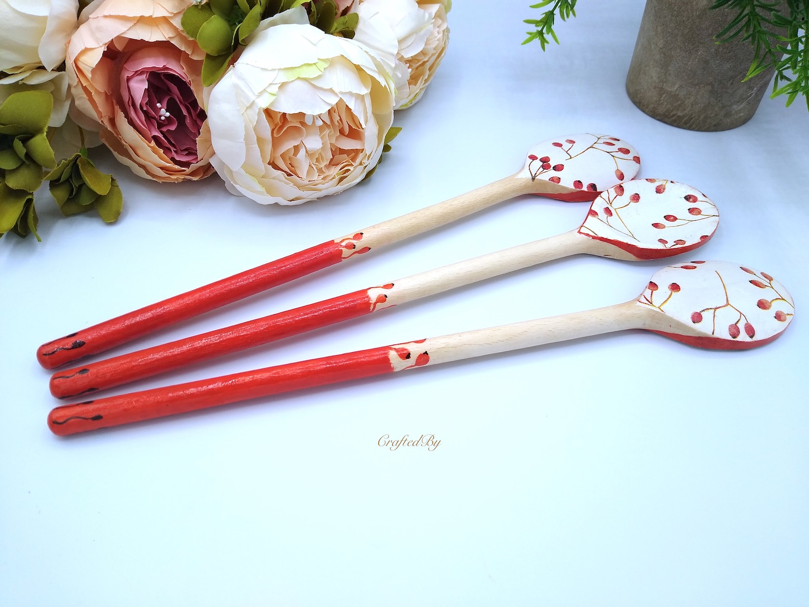 Orange Color Set of Three Wooden Spoons|decorative Wooden Spatula ...