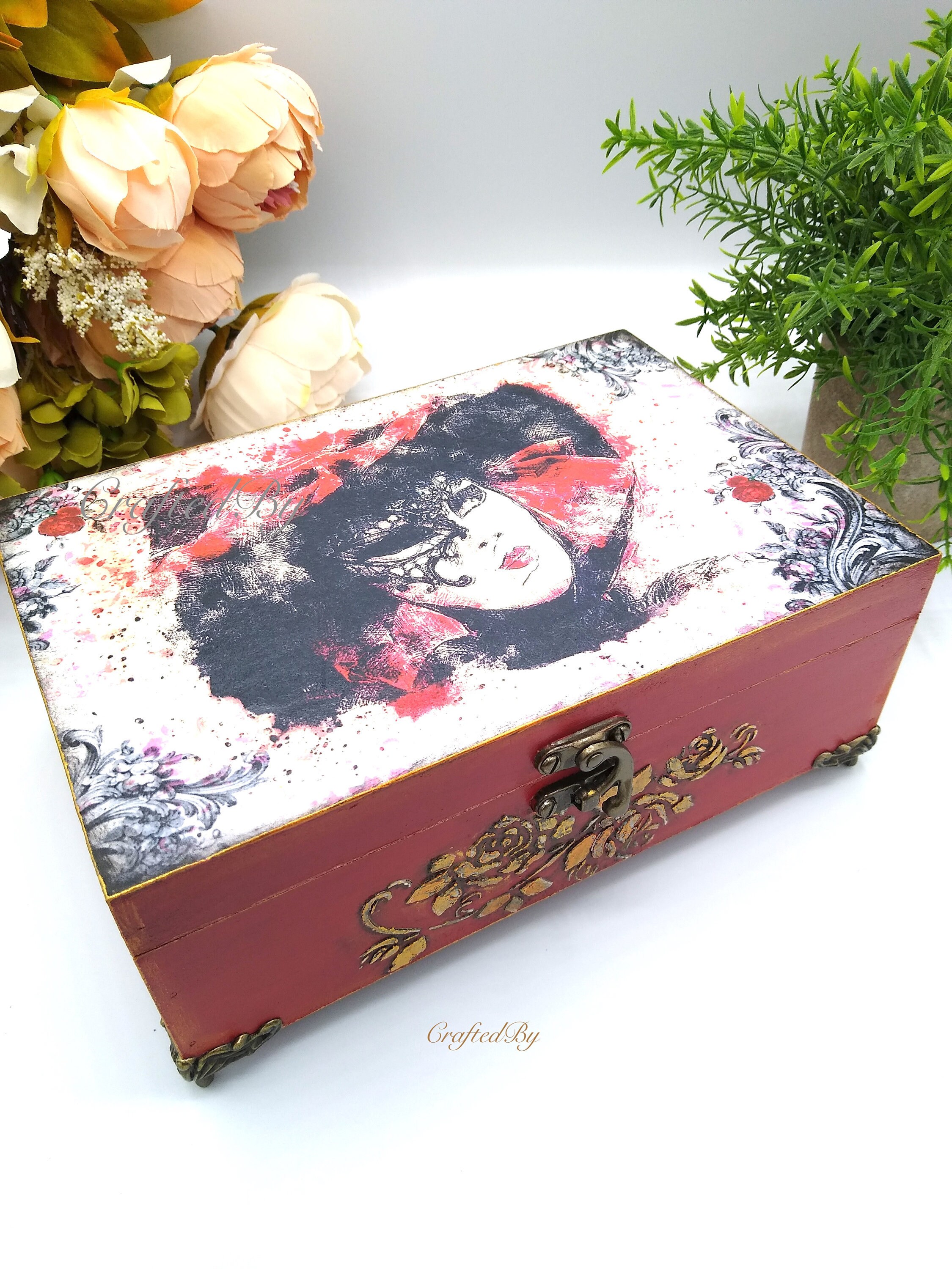 Red and Black Decorative Box | Vintage Effect Rustic Red Masquerade ...