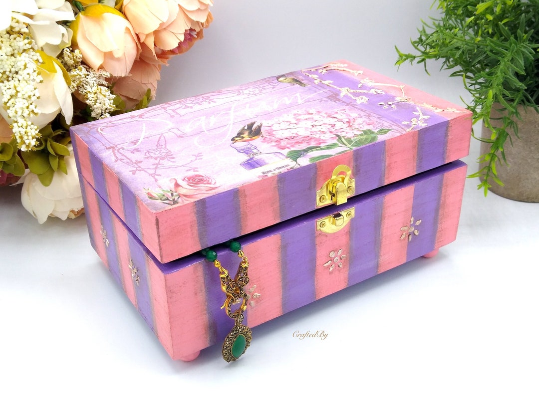 Pink and Purple Parfum Decorative Box | Decorative Decoupage Keepsake ...