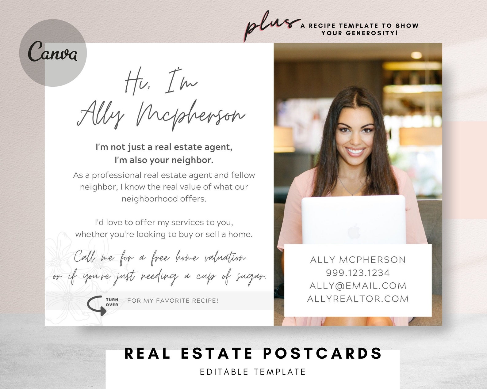 Editable Real Estate Intro With Recipe Card, Realtor Neighbor Card ...