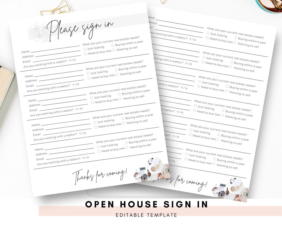 Open House Sign in Form, Real Estate Form, Editable Canva Template ...