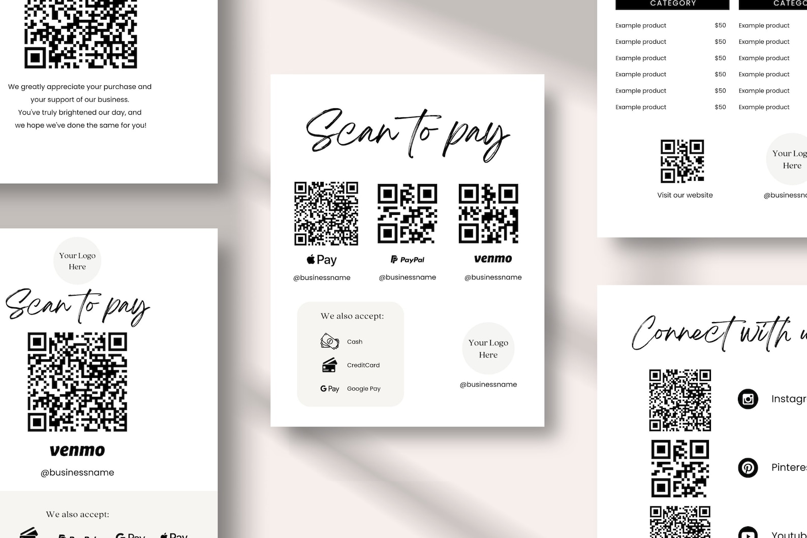 Scan to Pay Sign | Qr Codes Sign I Canva Template Editable, Price List ...
