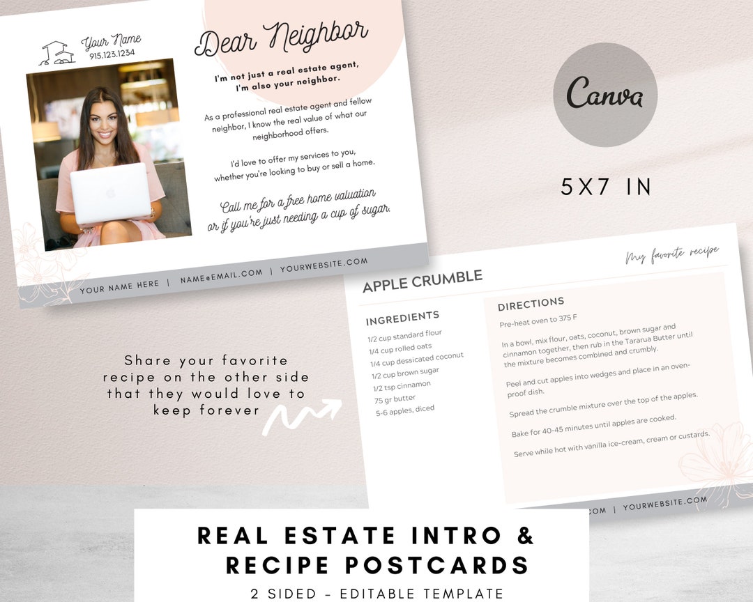 Real Estate Intro With Recipe Card, Realtor Neighbor Card, Real Estate ...