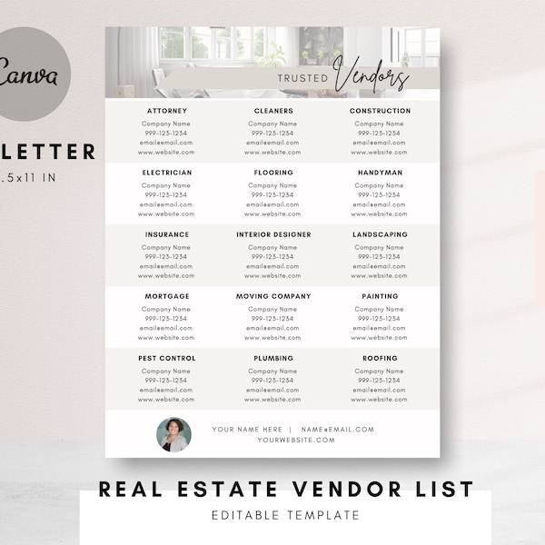 Realtor Vendor List Template - Etsy