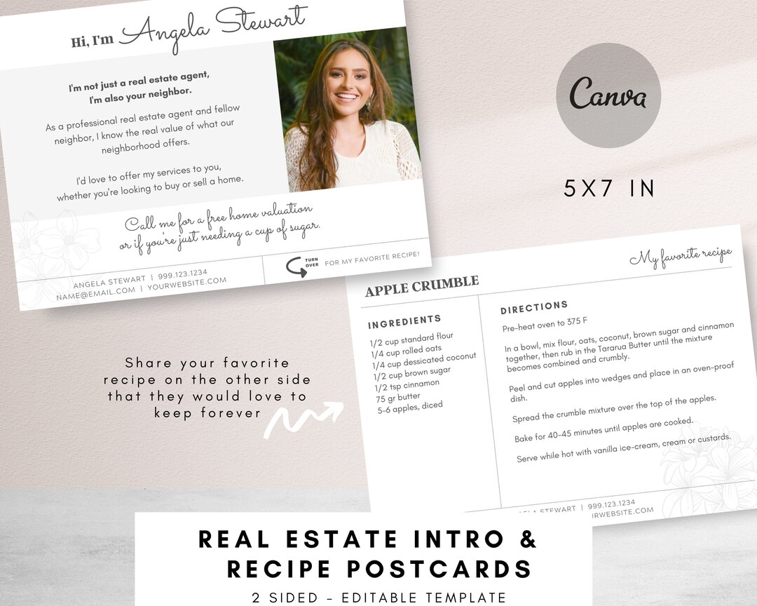 Editable Real Estate Intro With Recipe Card, Realtor Neighbor Card ...