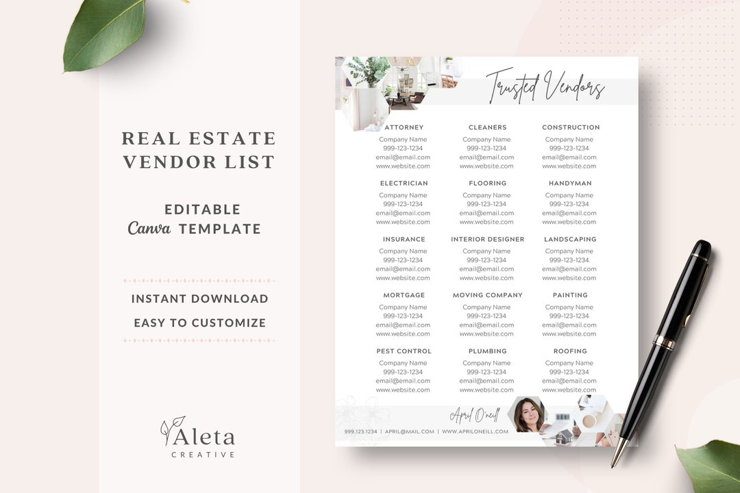 Trusted Vendor List Vendor List Template Real Estate - Etsy