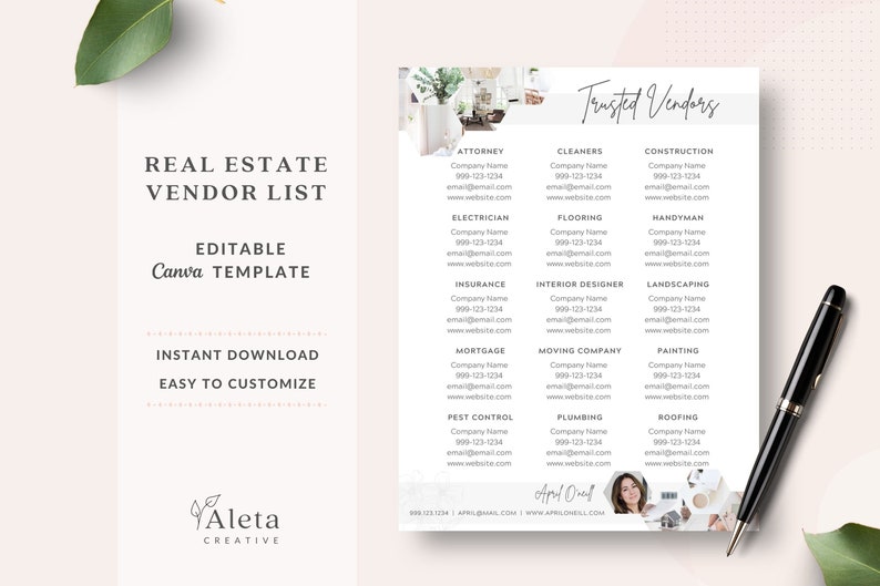 Trusted Vendor List Vendor List Template Real Estate - Etsy