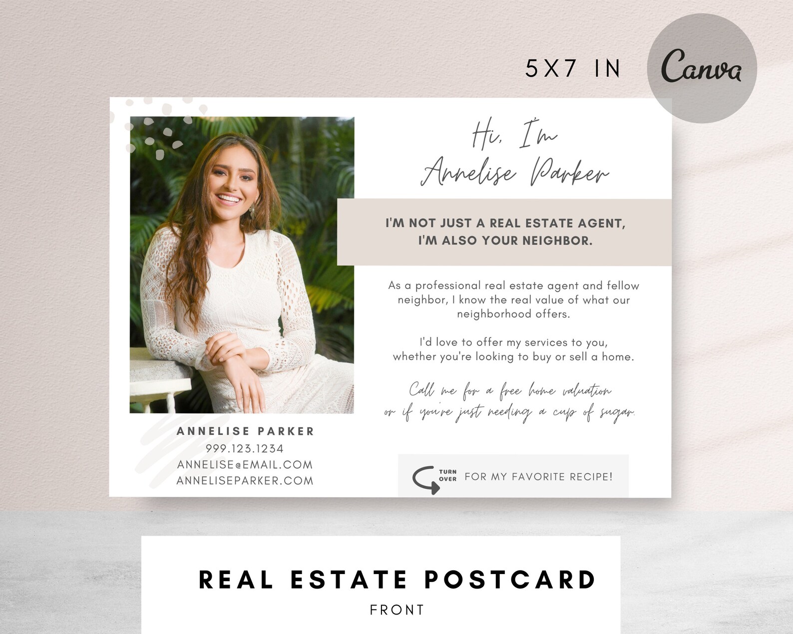 Editable Real Estate Intro with recipe card Realtor Neighbor | Etsy