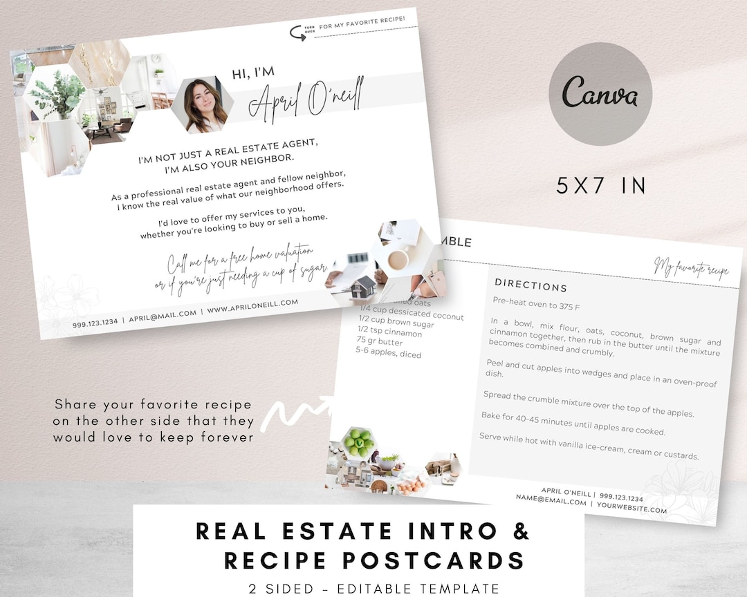 Editable Real Estate Intro With Recipe Card, Realtor Neighbor Card ...