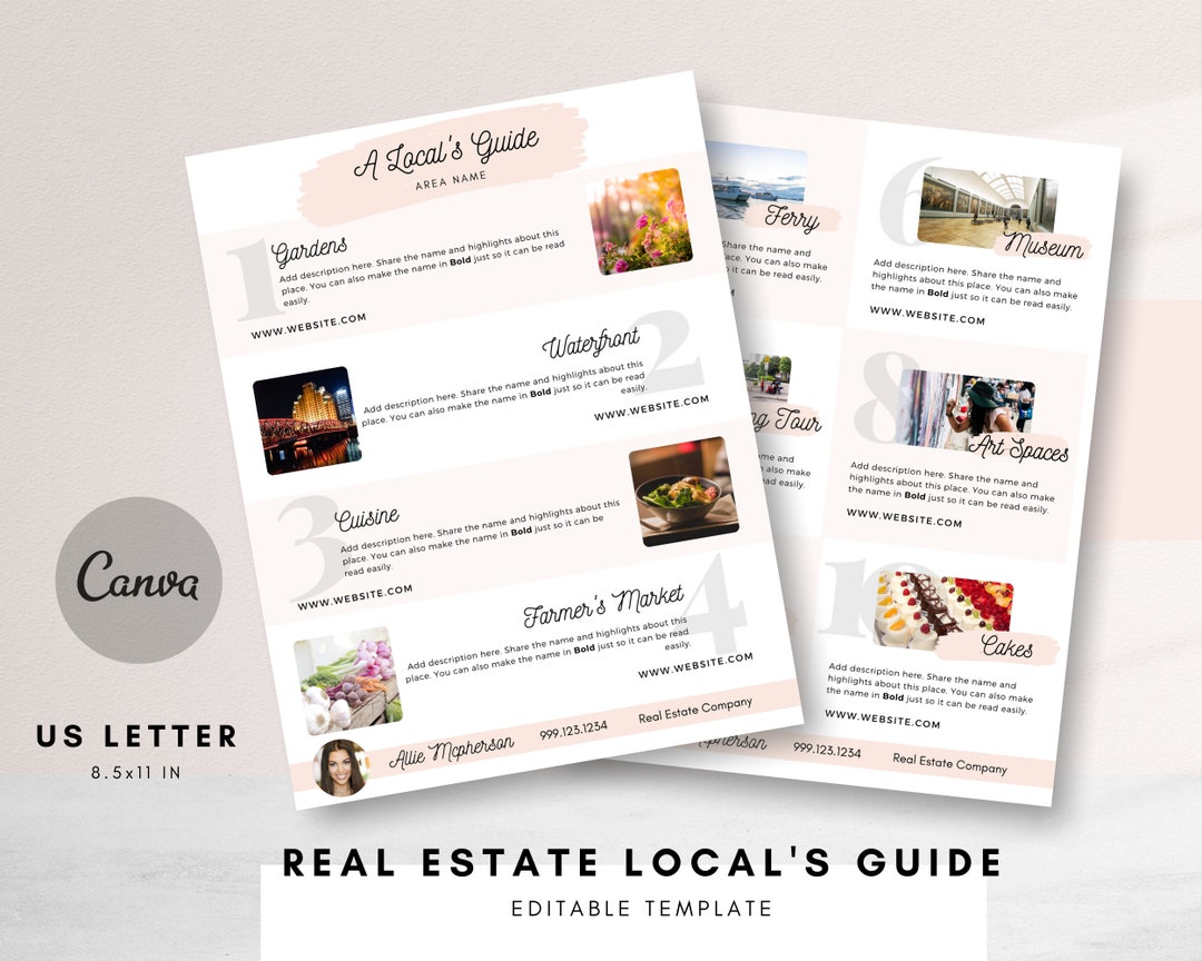 Local Guide Template, Real Estate Agent, Pink Realtor Template, City ...