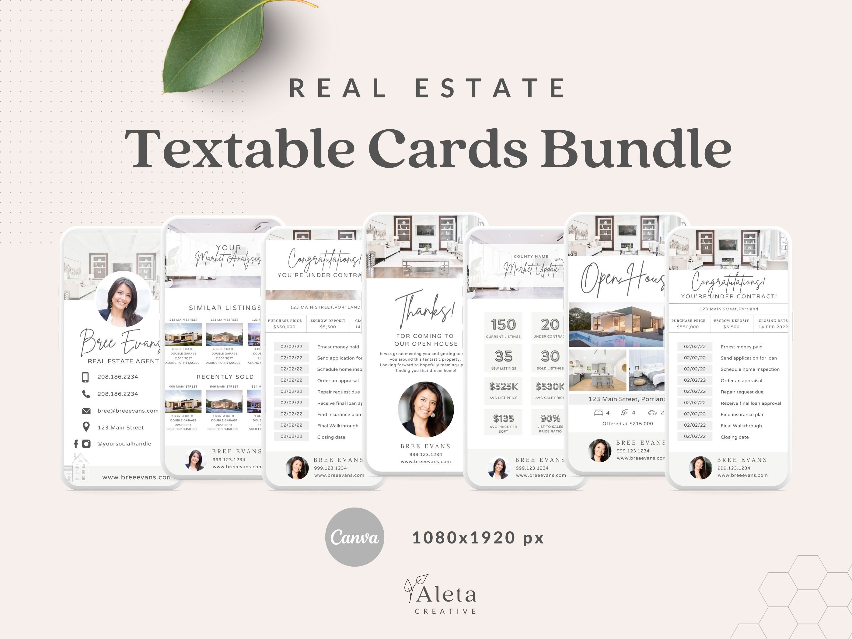 Real Estate Digital Business Card Bundle Textable Real Estate Cards ...