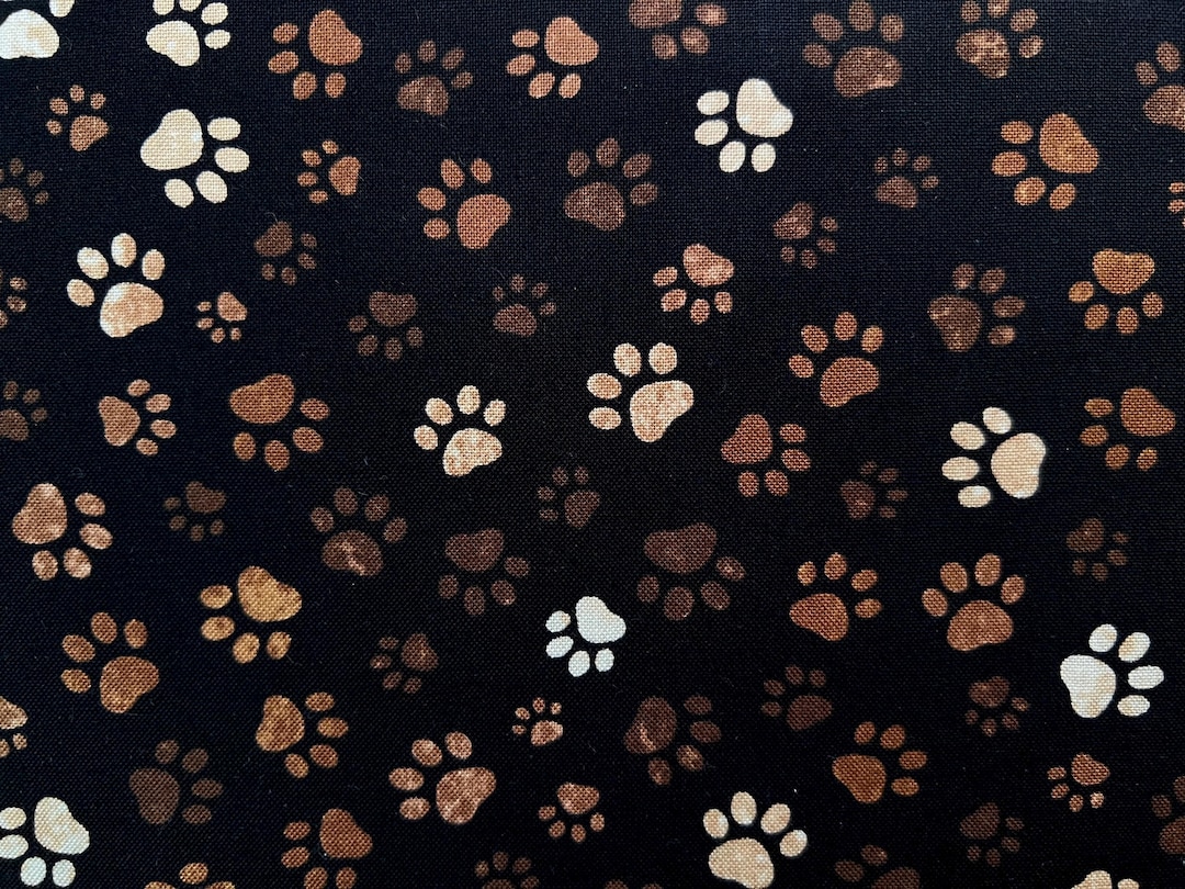 Dog Paw Print Fabric by Timeless Treasures - 100% Cotton Fabric - Black ...