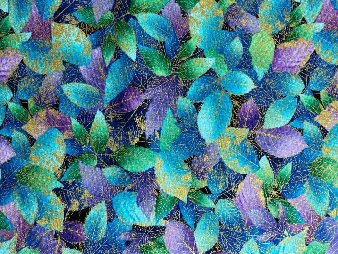 Utopia Metallic Blue Leaves Packed by Timeless Treasures 100% Cotton ...