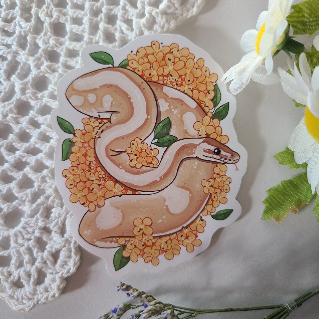 Ball Python With Orange Flowers Sticker | Cute Snake | Reptile Decor ...