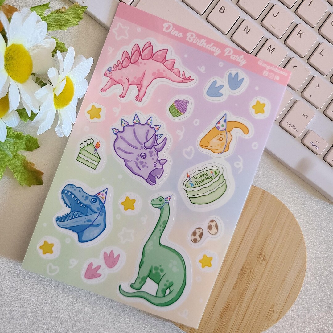 Dinosaur Birthday Party Sticker Sheet, Reptile, Deco Sticker, Laptop ...