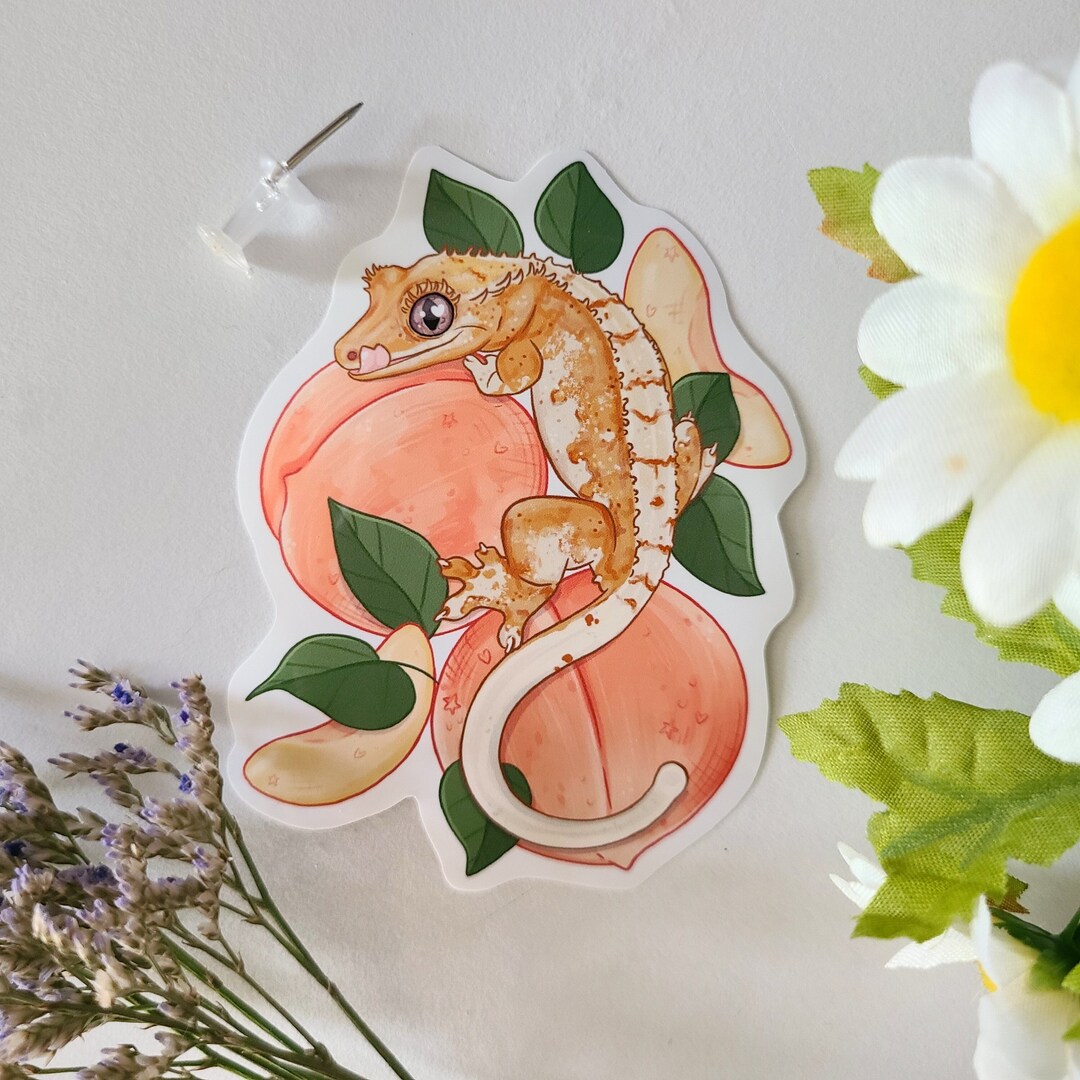 Crested Gecko With Peaches Sticker Reptiles - Etsy