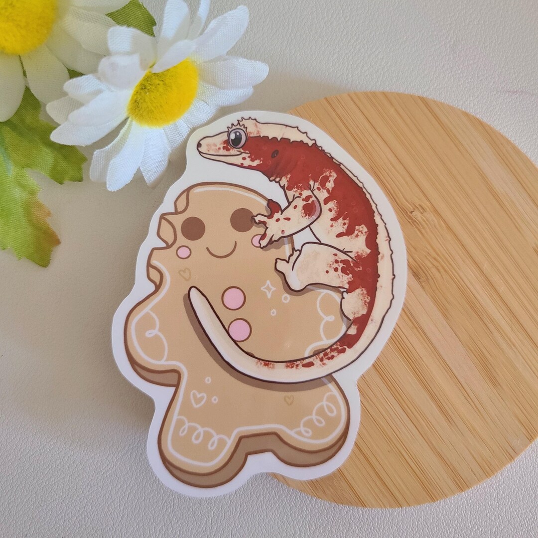 Crested Gecko With Gingerbread Man Sticker | Reptiles | Waterbottle ...