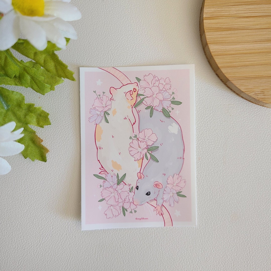 Rats With Pink Flowers Sticker | Cute Gift | Glossy Vinyl Sticker ...