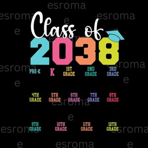 Class of 2038 Svg Png, Pre K to 12th Grade With Checkmarks, Back to ...