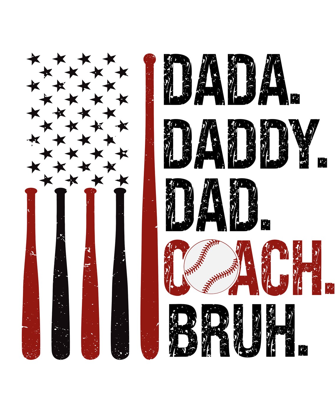 Dada Daddy Dad Bruh American Flag Baseball Coach Fathers Png, Gift for ...
