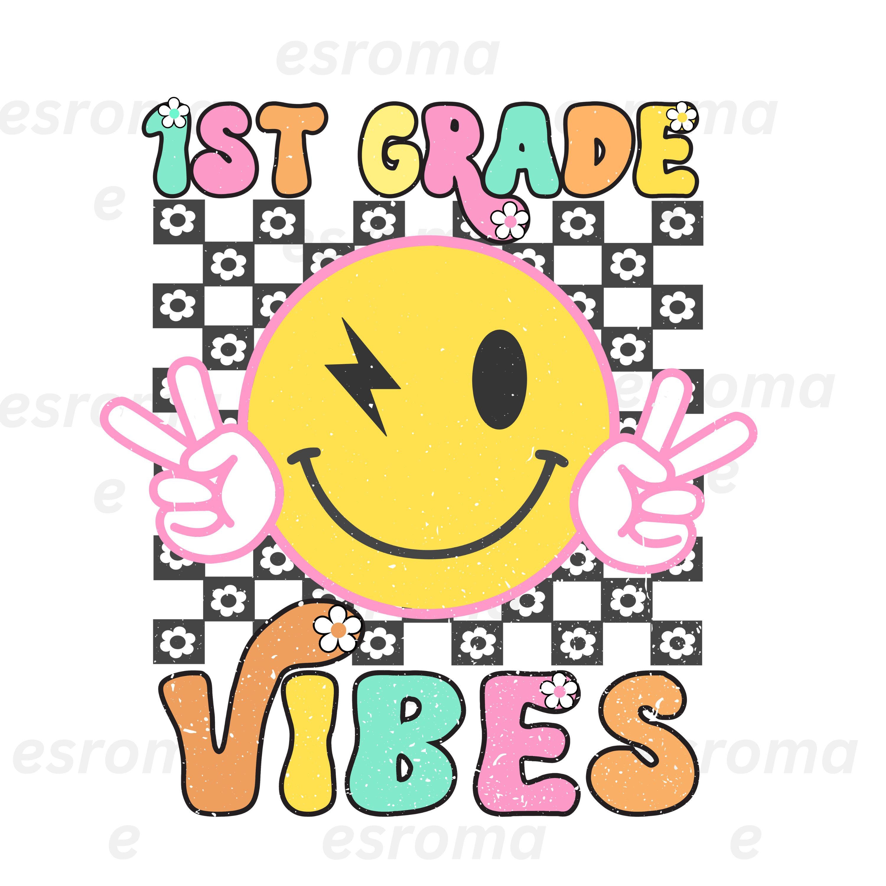 1st Grade Vibes Smile Face Svg Png, Back to School First Grade PNG ...