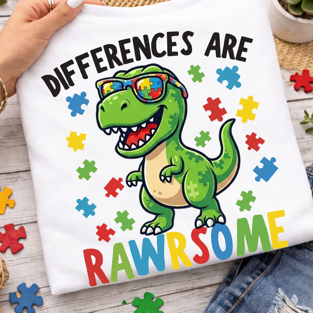 Autism Awareness T Rex Png, Differences Are Rawrsome T Rex Autism ...