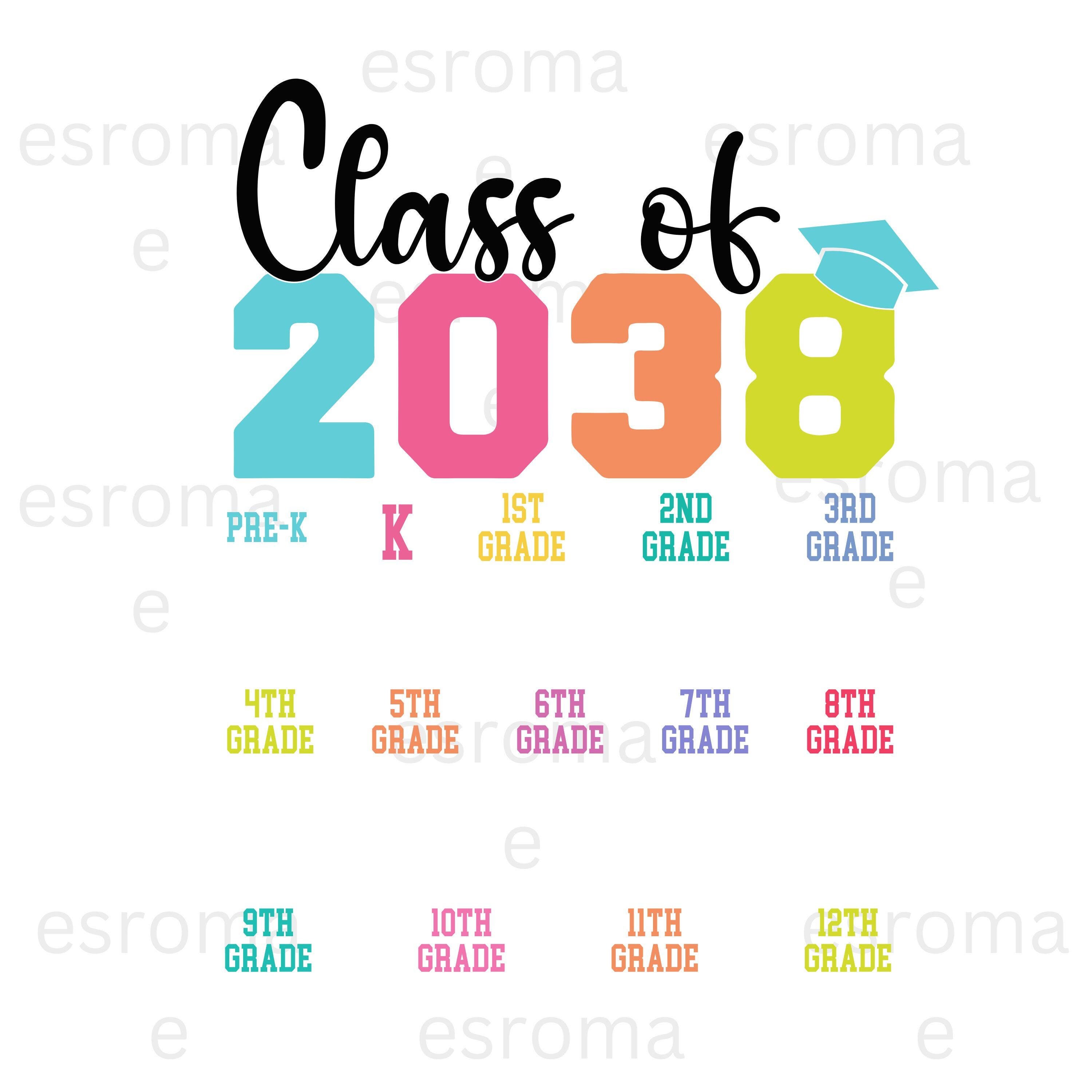 Class of 2038 Svg Png, Pre K to 12th Grade With Checkmarks, Back to School Kindergarten Png - Etsy