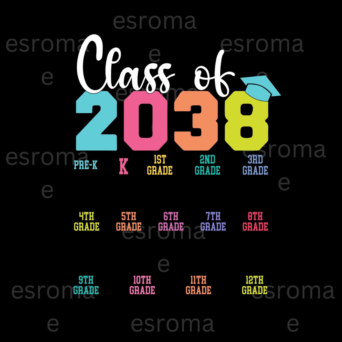 Class of 2038 Svg Png, Pre K to 12th Grade With Checkmarks, Back to School Kindergarten Png - Etsy