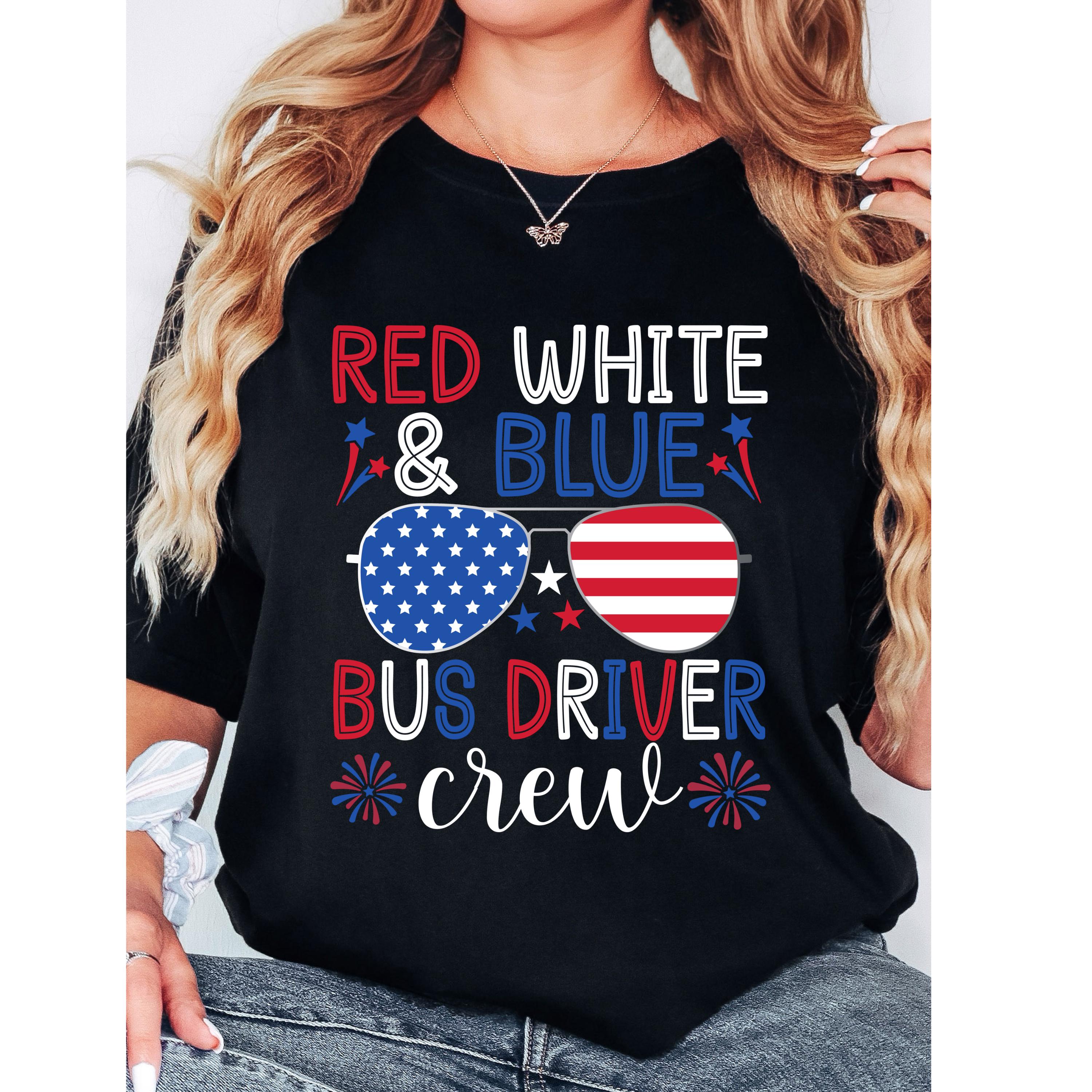 Red White & Blue Bus Driver Crew Svg Png, Red White and Blue4th of July ...
