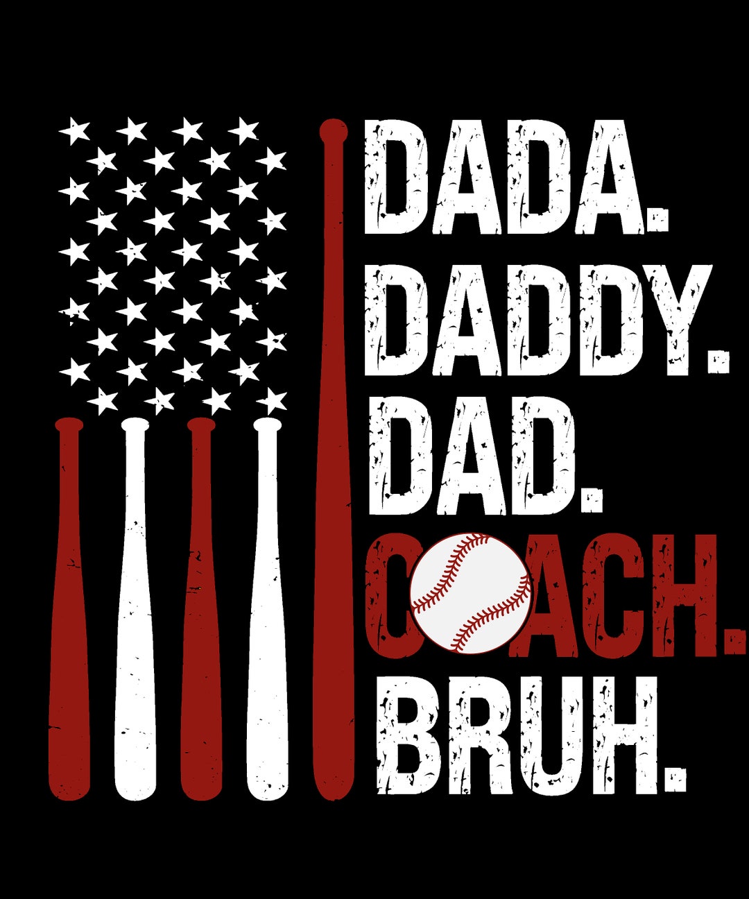 Dada Daddy Dad Bruh American Flag Baseball Coach Fathers Png, Gift for ...