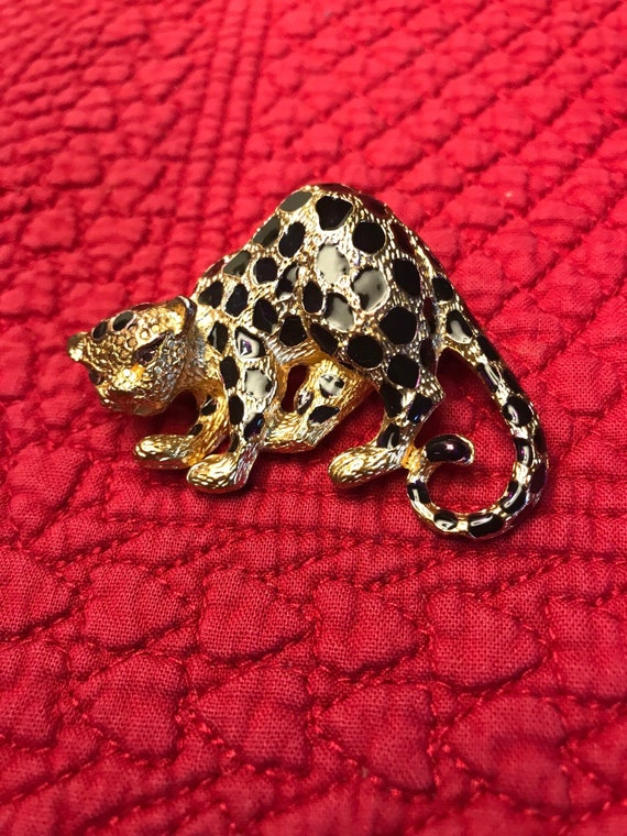 Vintage rhinestone leopard pendant - Gem