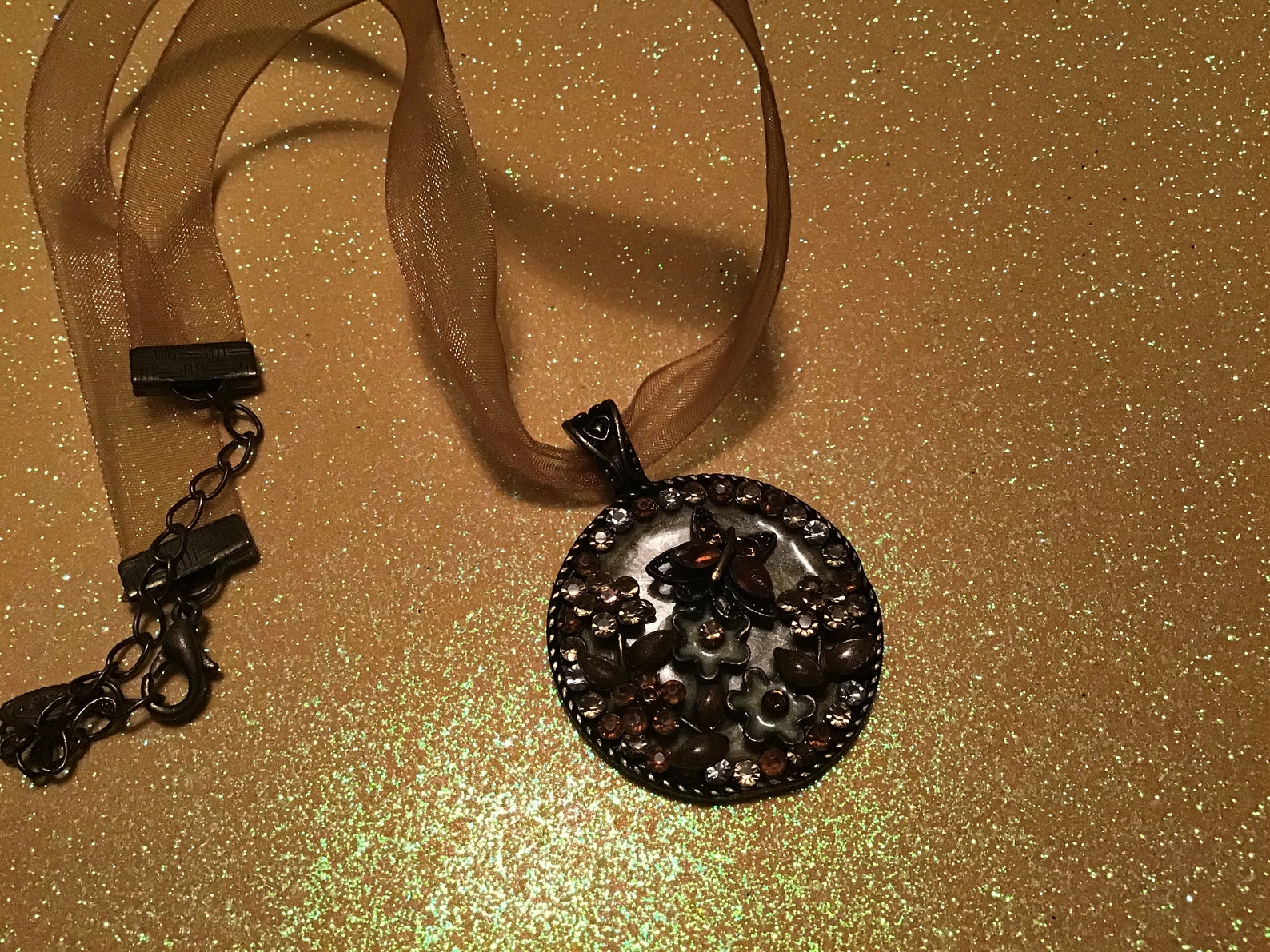 Vintage VOLM Necklace With Fall Color Pendant With Rhinestones - Etsy