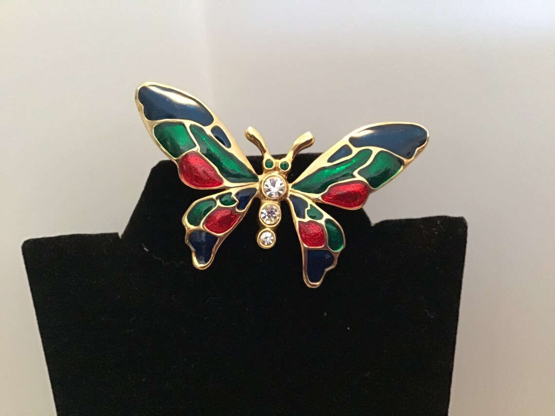Large Butterfly Brooch with jeweled enameling. Colors are | Etsy
