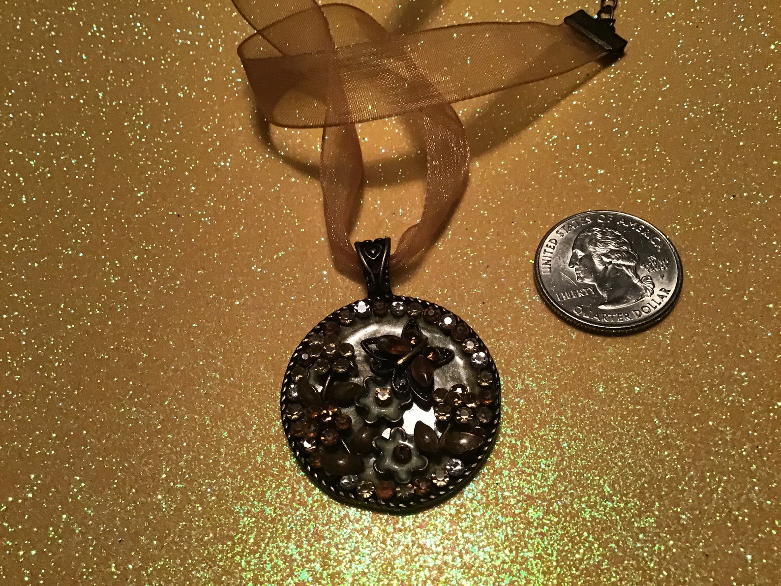 Vintage VOLM Necklace With Fall Color Pendant With Rhinestones - Etsy