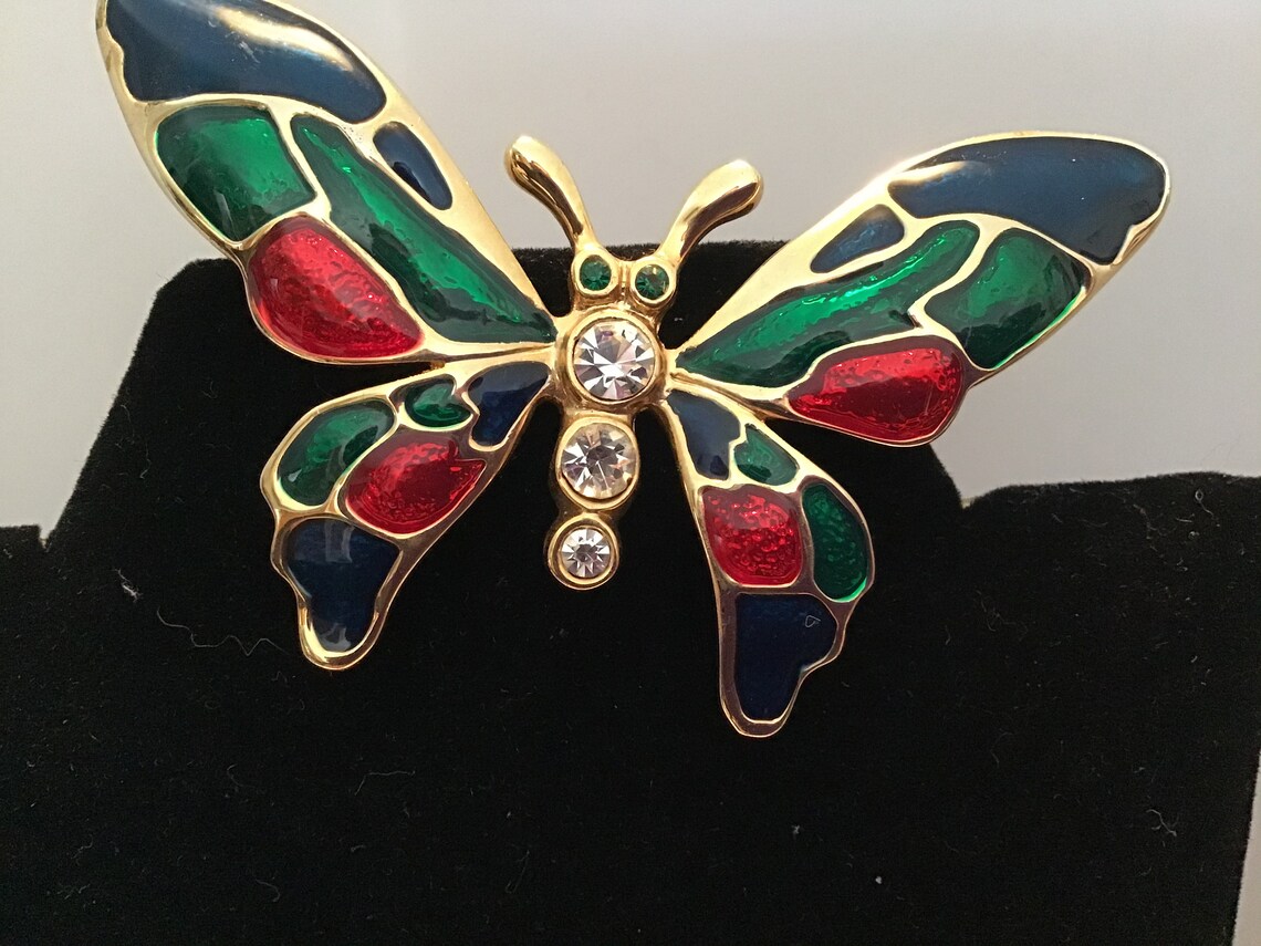 Large Butterfly Brooch with jeweled enameling. Colors are | Etsy