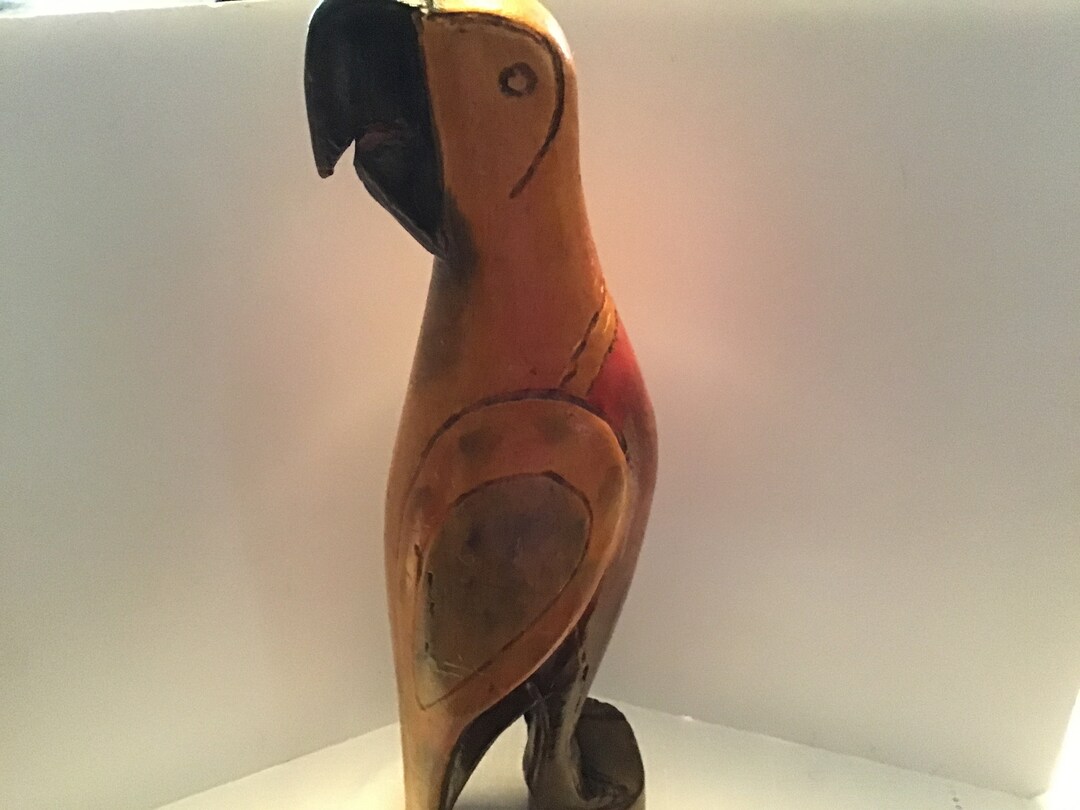 Hand Carved Wooden Parrot Hand Painted Browns Red Green Bird Lovers ...