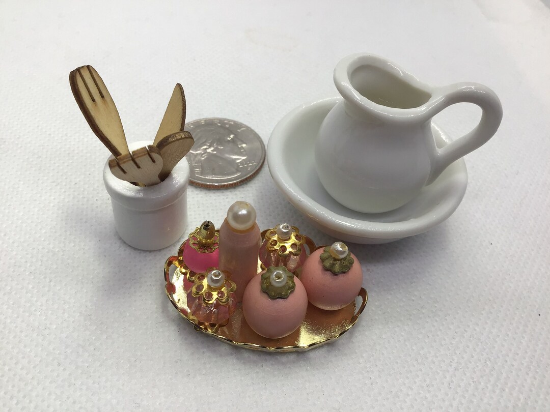 Miniature Accessories to Doll House Water Pitcher and Bowl Vanity Set ...
