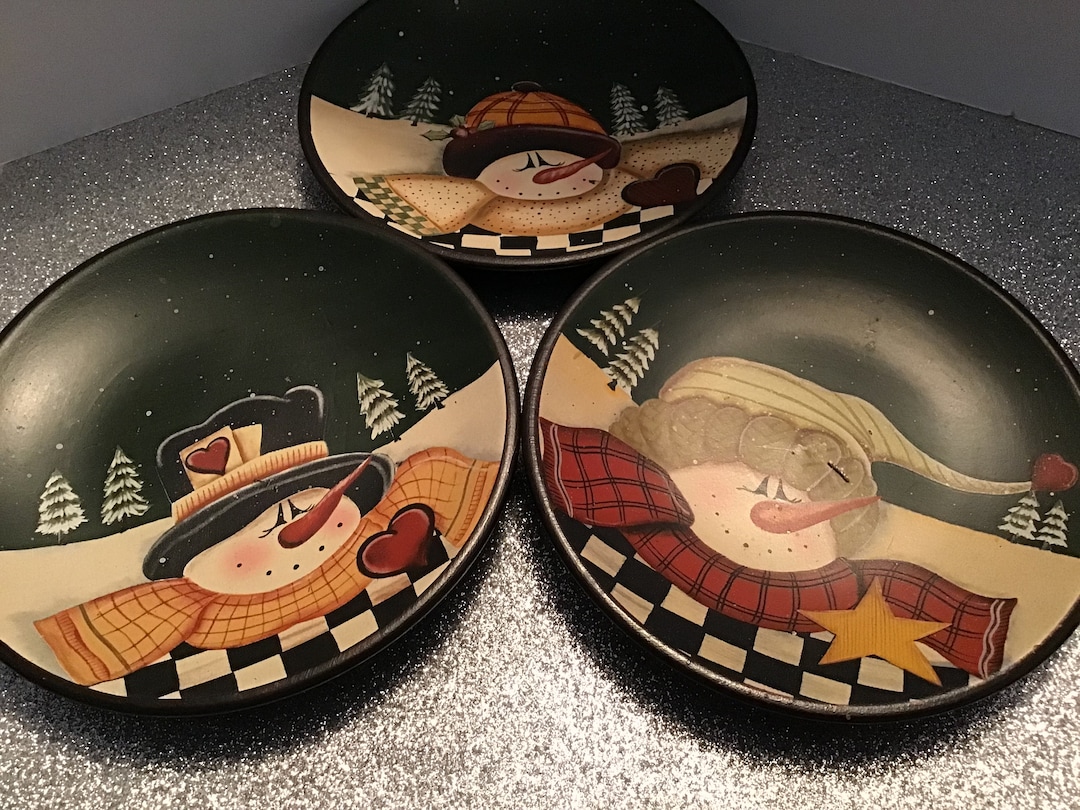 Snowmen Plates Crazy Mountain Set of 3 Different Clothes Collectible ...