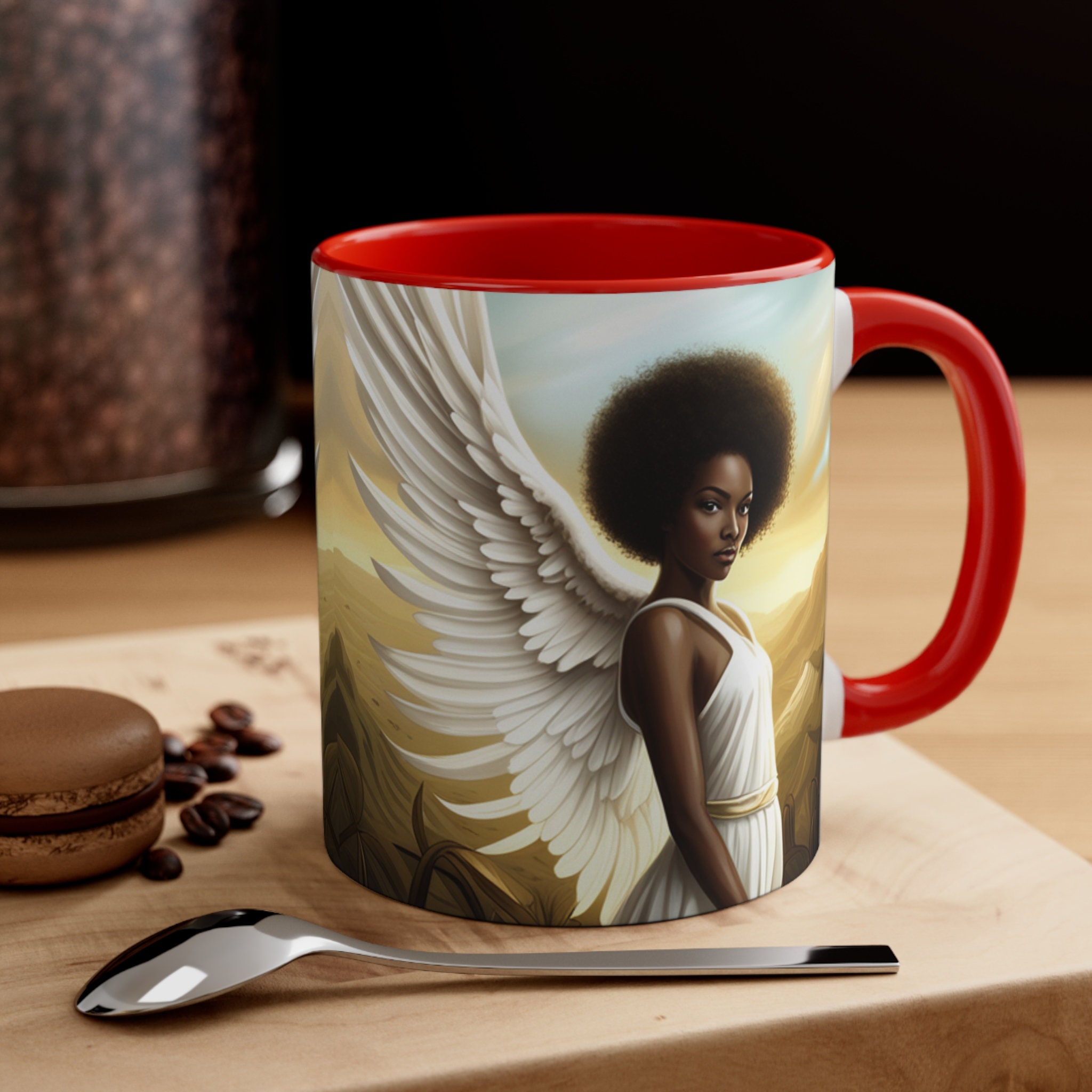 Black Angel Coffee Mug Afro Art Black Girl African - Etsy