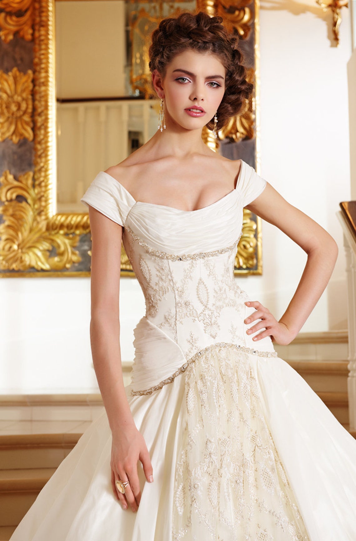 Champagne Gold Lace Wedding Dress, Taffeta Bridal Gown Sample (US 6) - Etsy