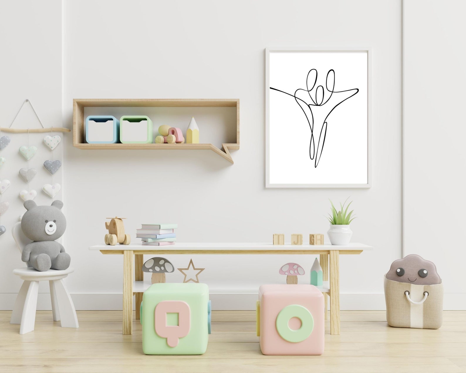 Family of Three Line Art Family Art Abstract Wall Print - Etsy