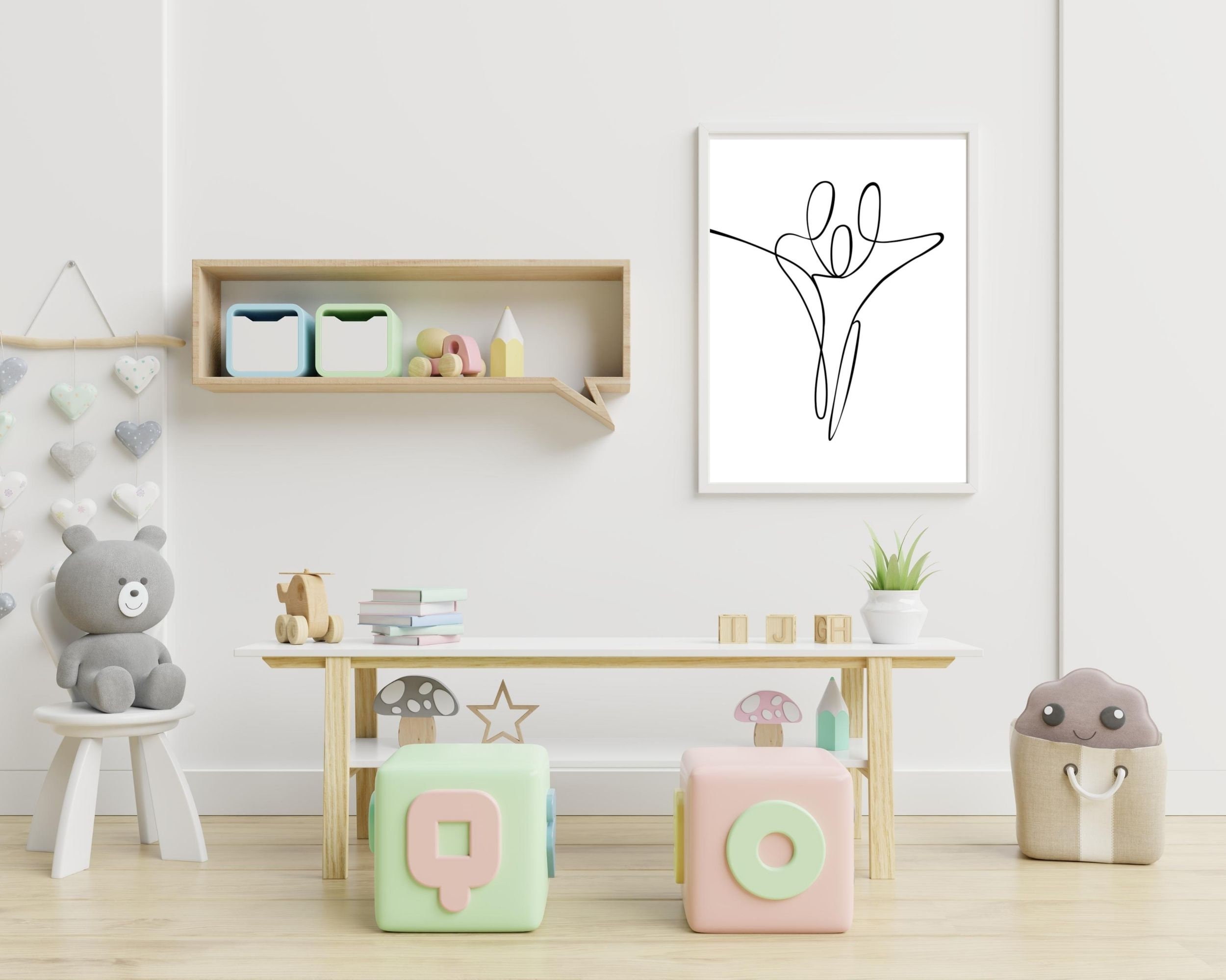 Family of Three Line Art Family Art Abstract Wall Print - Etsy