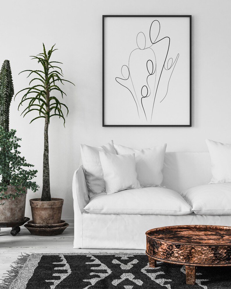 Family of Six Line Art | Family Art | Abstract Wall Print | Minimalist ...