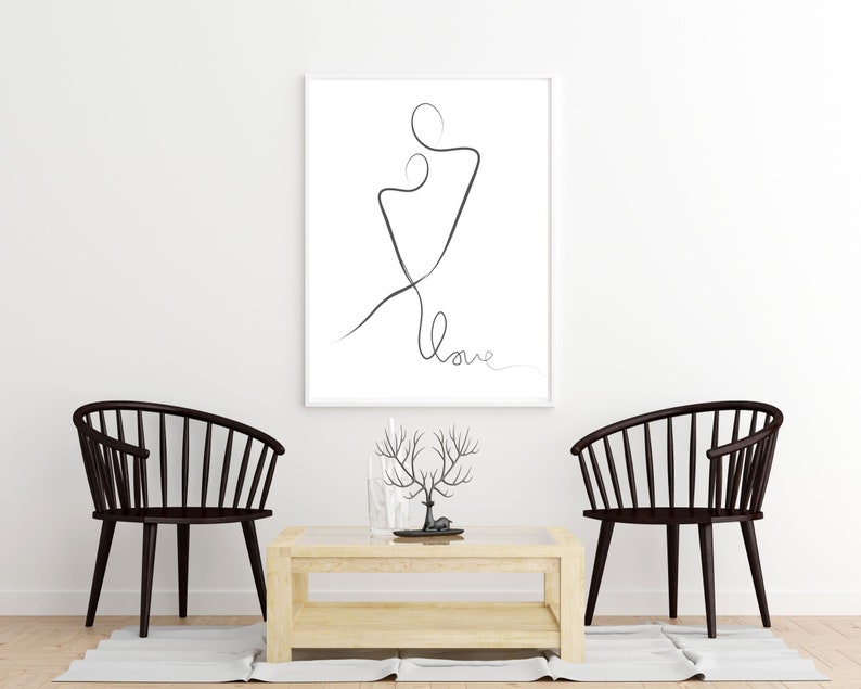 Couples Love Line Art Abstract Wall Print Minimalist Etsy