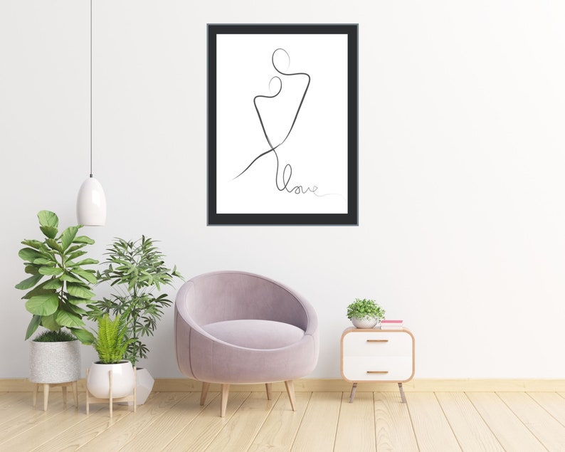 Couples Love Line Art Abstract Wall Print Minimalist Etsy